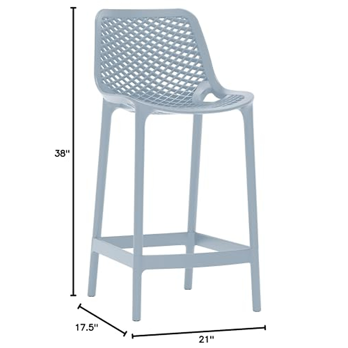 Meridian Furniture 330SkyBlue Mykonos Collection Modern | Contemporary Outdoor Patio Stool with Sky Blue Polypropylene Plastic, Weather Resisting, 17.5" W x 21" D x 38" H, Blue, Set of 4
