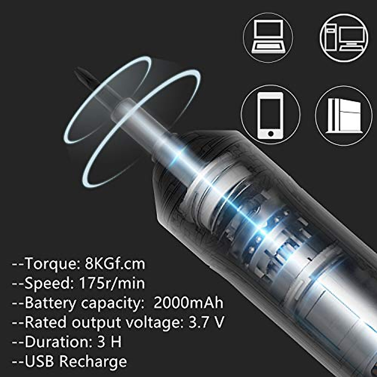 Cordless Electric Screwdriver, JAKEMY USB Rechargeable Multi-Function Magnetic Precision Power Screwdriver Repair Tool Kit with LED Light for PC, Phone, Android Phone, Watch, Laptop
