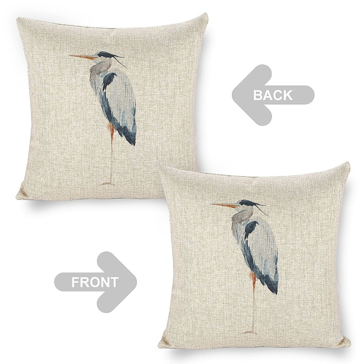 Icotoibabie Linen Throw Pillow covers Blue Heron 18x18 Double Sided Decorative Pillows Cushion Cover for Couch Sofa Outdoor