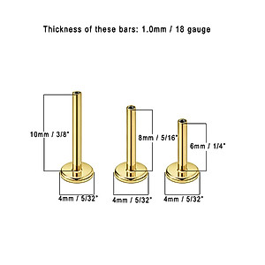 FANSING Tragus Piercing Jewelry Surgical Steel Earrings Gold Cartilage Stud Conch Helix Earrings Stud for Women Snake End with 18g 6mm 8mm 10mm Internally Threaded Post