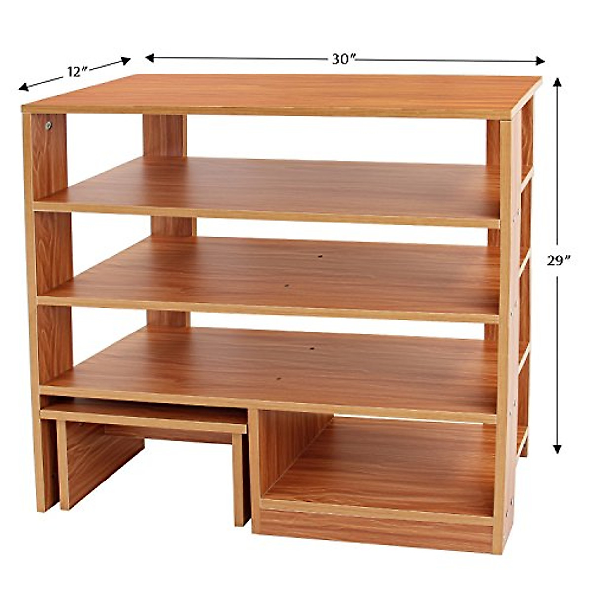 Jerry & Maggie - 4 Tier Wood MDF Solid Shelf Shoe Rack with One Footstool/Shoe Storage Shelves Free Standing Flat Shoe Racks Classic Style -100% Multi Function Shelf Organizer - Natural Wood Tone