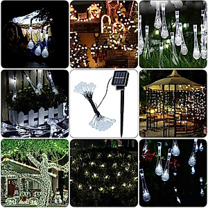 Solar String Lights, 22.9ft 50 Advanced Waterproof Water Drop Mode LED Solar Fairy Lights, Outdoor Saint Valentine's Day Lights for Patio, Lawn, Home, Garden, Wedding, Party Decorations