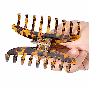 Big Claw Hair Clips 3.8 Inch Tortoise Banana Hair Clips for Women Girls Thin Hair French Design Celluloid Leopard Print Strong Hold Hair Clips for Thick Hair, 2 Color Available (2 Packs)