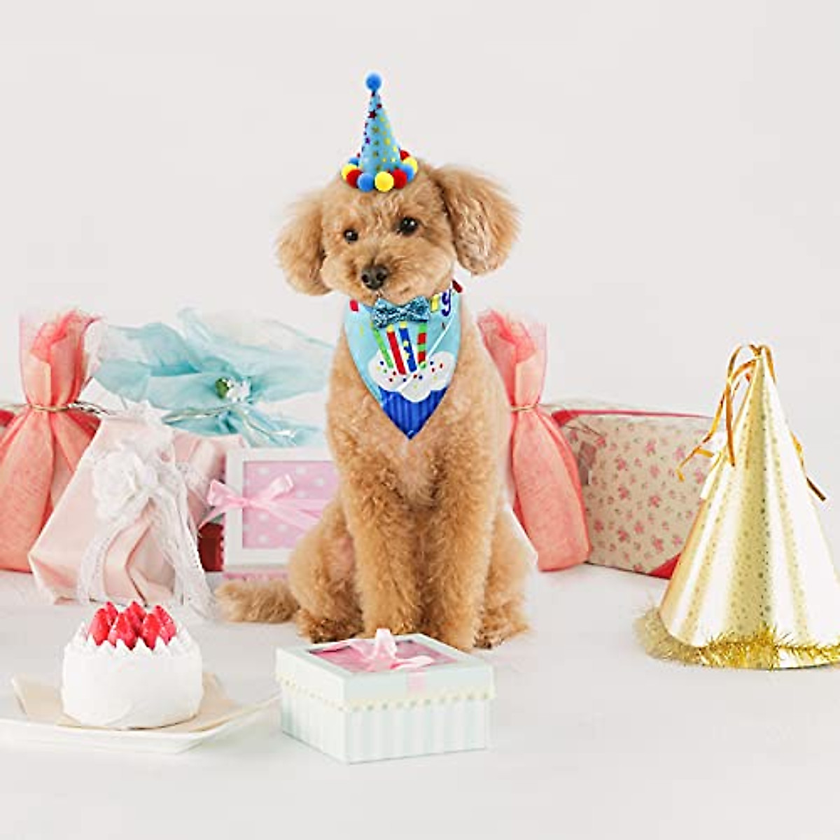 LEBERY Dog Birthday Bandana Scarf Dog Birthday Party Supplies, Boy Dog Birthday Hat Party Hat Cute Dog Boy Birthday Bow Tie Blue Dog Birthday Outfit for Small Medium Large Dogs Pets