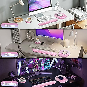 Qomalama 3-in-1 Mouse Pad with Wrist Rest Set,Wrist Support Mouse Pad+Keyboard Gel Wrist Rest+Cup Pad,Ergonomic Mouse Pad,Relieving Wrist Pain,Non-Slip,Computer Mouse Pad