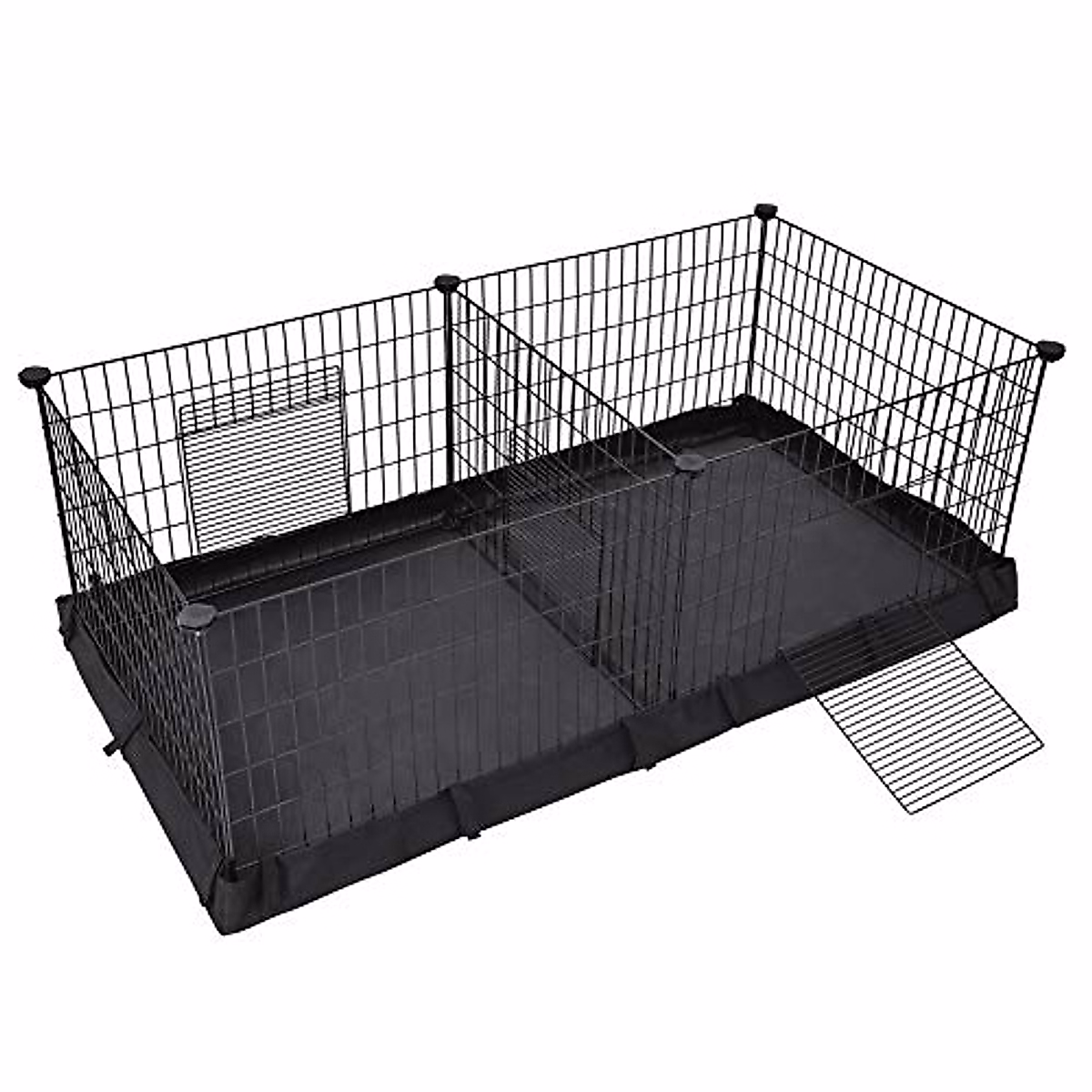 SONGMICS Pet Playpen, Small Animal Cage, Exercise Pen and Enclosure with Divider Panel for 2 Separate Spaces, Floor Mat and 3 Doors, 48.4 x 24.8 x 18.1 Inches, Black ULPI07H