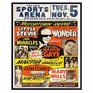 Motown Black Music - African American Wall Art - Black Art - Black Culture - Black History - Stevie Wonder, Marvin Gaye Concert Posters Wall Decor - Famous African American History - Afro Wall Art