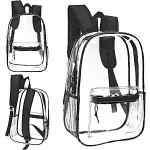 Moda West 24 Pack 17inch Wholesale Bulk Clear Backpack In Black Color