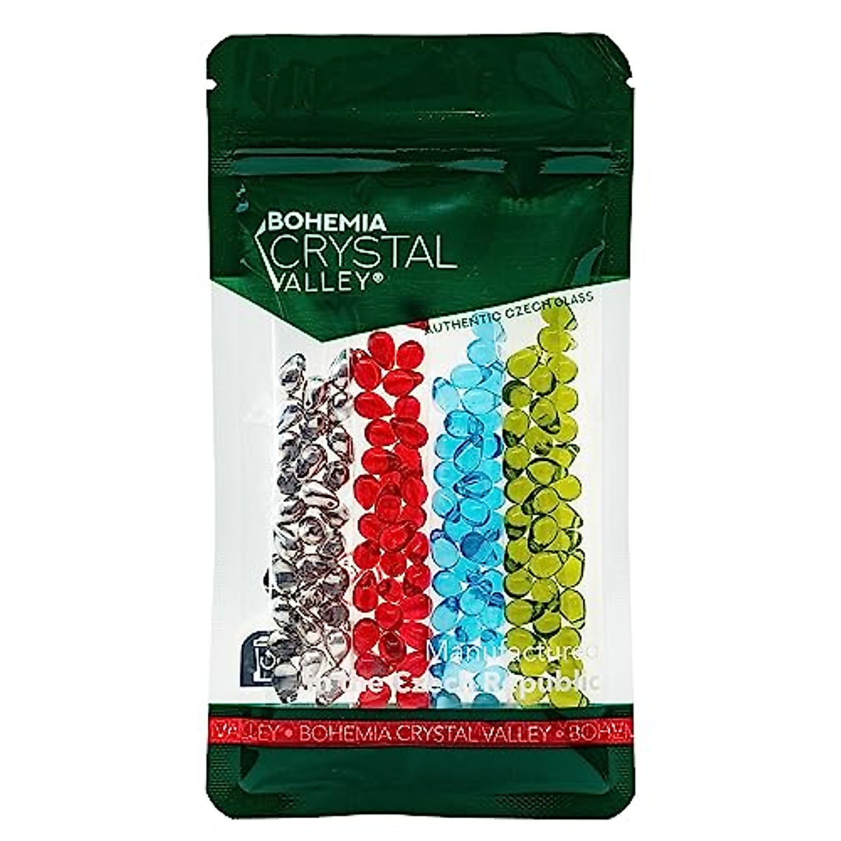 Teardrop Glass Beads for Jewelry Making Set - 120+ Bead Kit of 6x9mm Pendant Drop Beads in 4 Bright Distinct Colors: Blue, Red, Olive Green, Half Silver