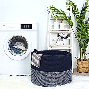 MINTWOOD Design XXXXLarge 22 x 16 Inches Decorative Cotton Rope Basket, Blanket Basket Living Room, Laundry Basket, Woven Basket, Toy Storage Baskets Bin, Round Basket for Pillows, Towels, Navy Blue