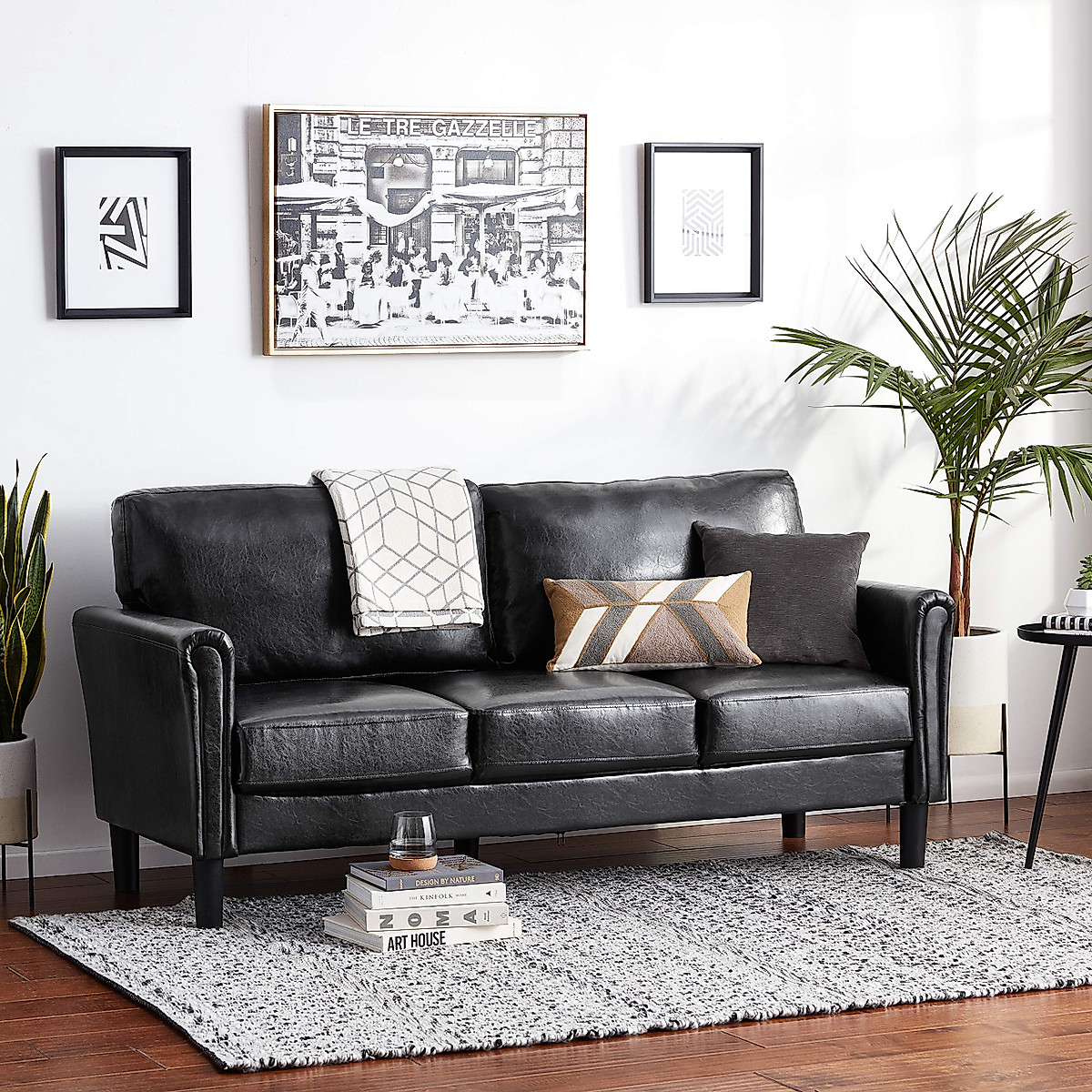 Flash Furniture Bari Upholstered Sofa in Black LeatherSoft