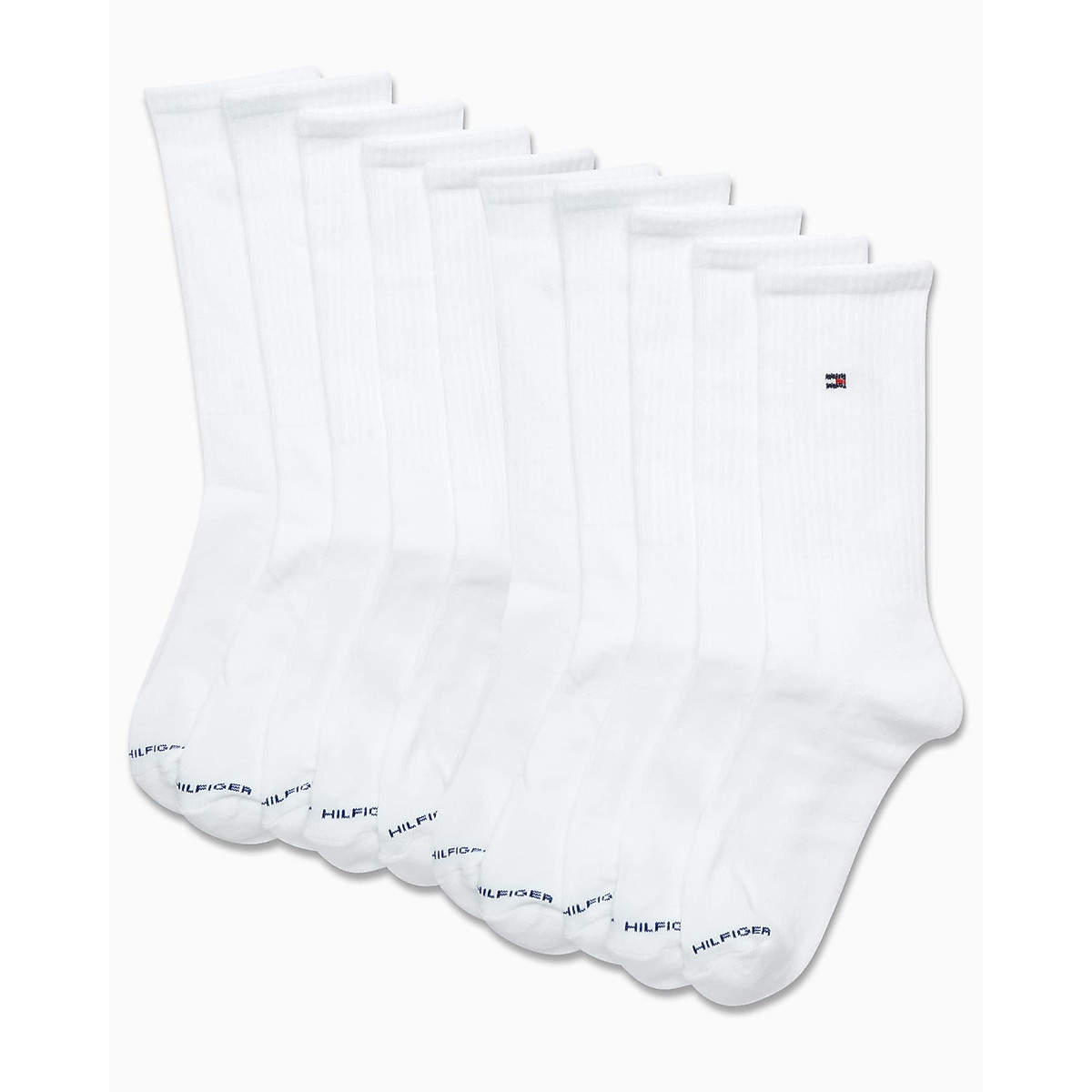Tommy Hilfiger Men's Athletic Socks - Cushioned Crew Socks (10 Pack), Size 7-12, Pure White