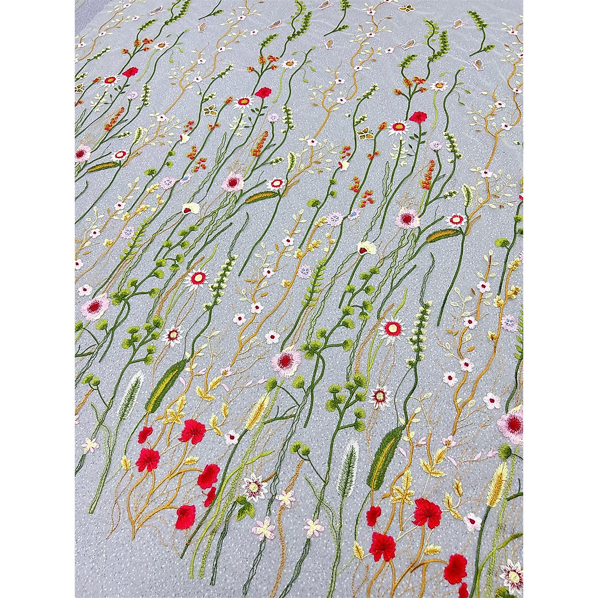 Buchuang Lace Fabric, 2 Yards Beautiful Seaweed Floral Embroidery Lace Tulle Fabric White Mesh Fabric DIY Wedding Sewing AccessoriesParty Dress (White mesh)