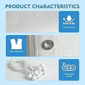 10 x 20 ft Canopy Replacement Cover for Carport, Heavy Duty Waterproof & UV Protected Garage Top Tent Shelter Tarp, Tear-Resistant Car Shed Tarpaulin Cover with 48 Ball Bungees (Cover Only)