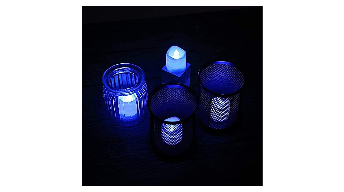 Litake Blue LED Candles - Romantic Flameless Blue Tea Lights 24 pcs