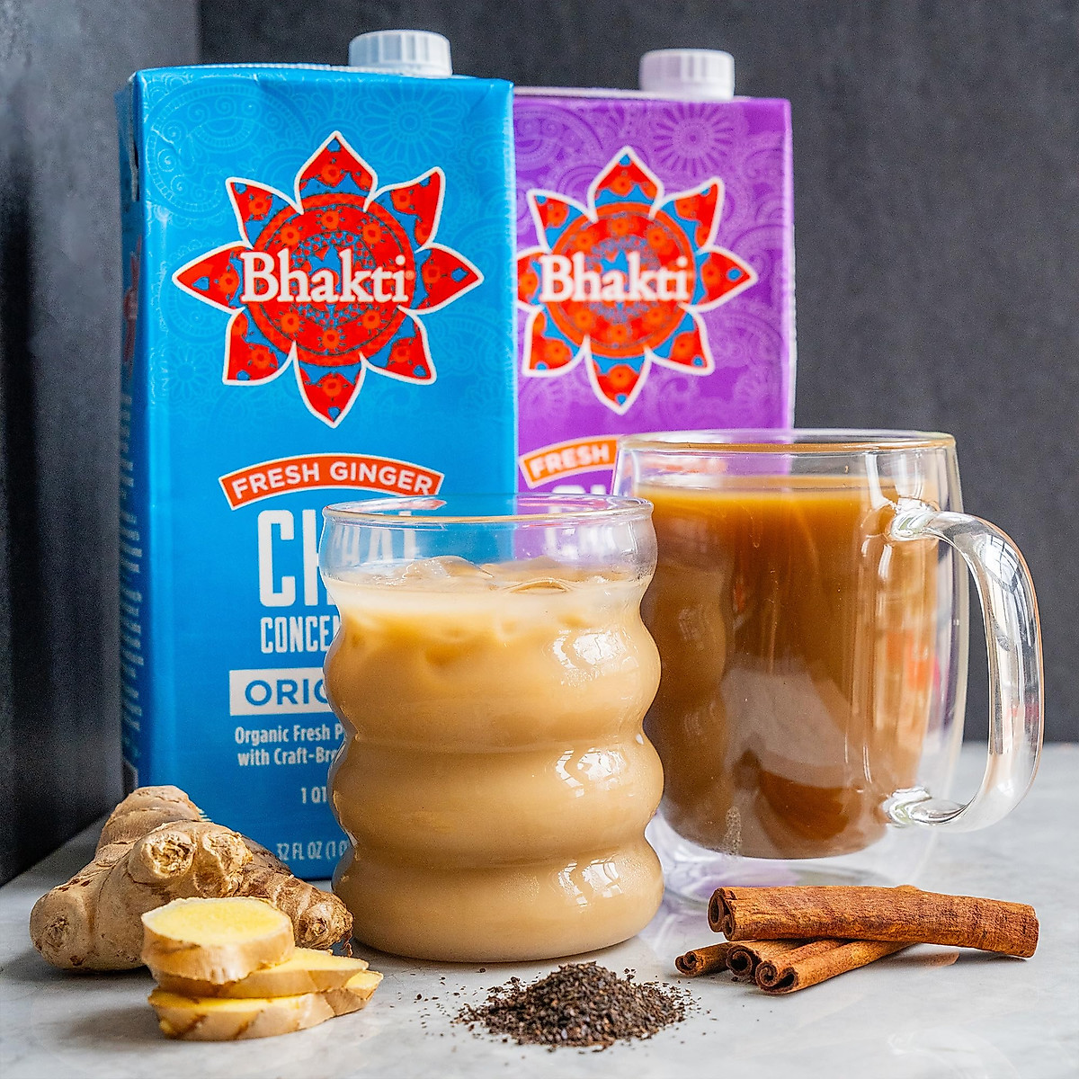 Bhakti Sugar Free Chai Concentrate, Unsweetened, Fresh Pressed Ginger and Black Tea Blend, Vegan, Organic, Gluten-Free, All-Natural Ingredients, 32 Ounce Cartons (Pack of 2)