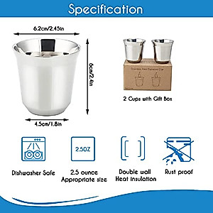 Easyworkz Diego Stovetop Espresso Maker, Bundled With Stainless Steel Espresso Cup 2pcs Set Double Wall Insulated Metal Demitasse Cups