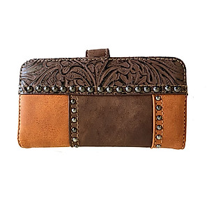 American Bling Concealed Gun Messenger Purse Wallet Set Tooling Patchwork Coffee, Medium