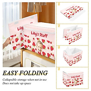 Sinestour Custom Storage Bins with Lid Personalized Storage Basket Box Shelf Basket Closet Organizer for Home Toy Playroom (Strawberry)