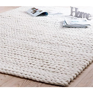 FRELISH DECOR Wool Cotton Premium Hand Woven Braided Chunky Cable Rug - Contemporary Area Rug for Living Room Bedroom (8' x 10' - Ivory)