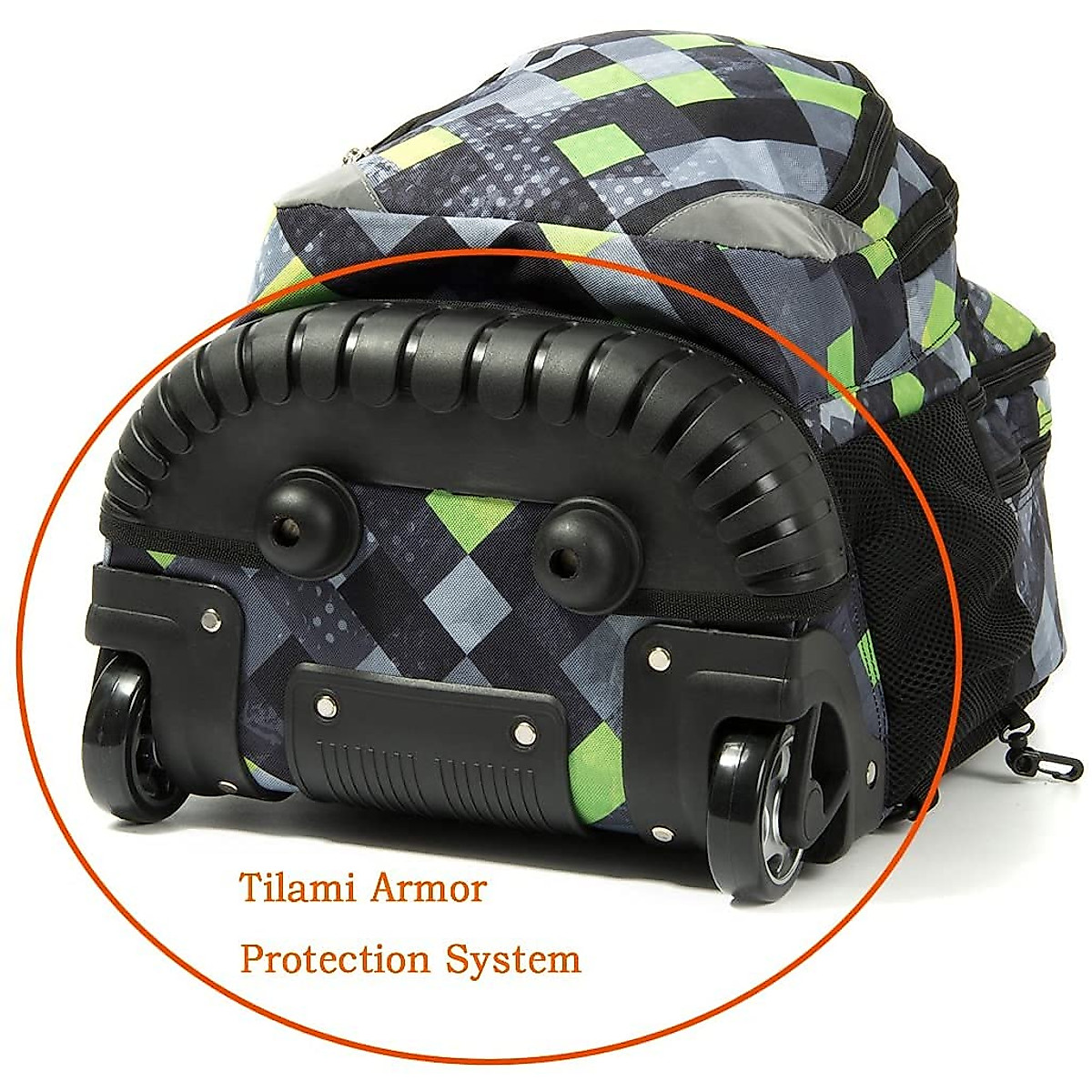 Tilami Rolling Backpack 18 Inch with Pencil Case School for Boys Girls (Green Plaid)