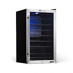 NewAir Compressor Wine Cooler Refrigerator in Stainless Steel | 33 Bottle Capacity | Freestanding or Built-In | UV Protected Glass Door with Lock and Handle
