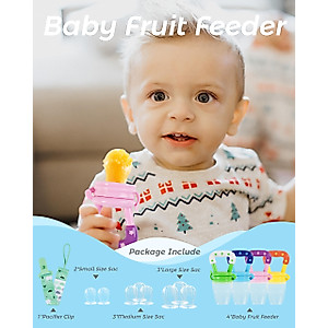 Baby Fruit Feeder, Baby Food Feeder,Teething Pacifier (4 Pack), Baby Fruit Pacifier Feeder, Soft Safe BPA-Free Silicone Pouches, Training Massaging Toy Teether