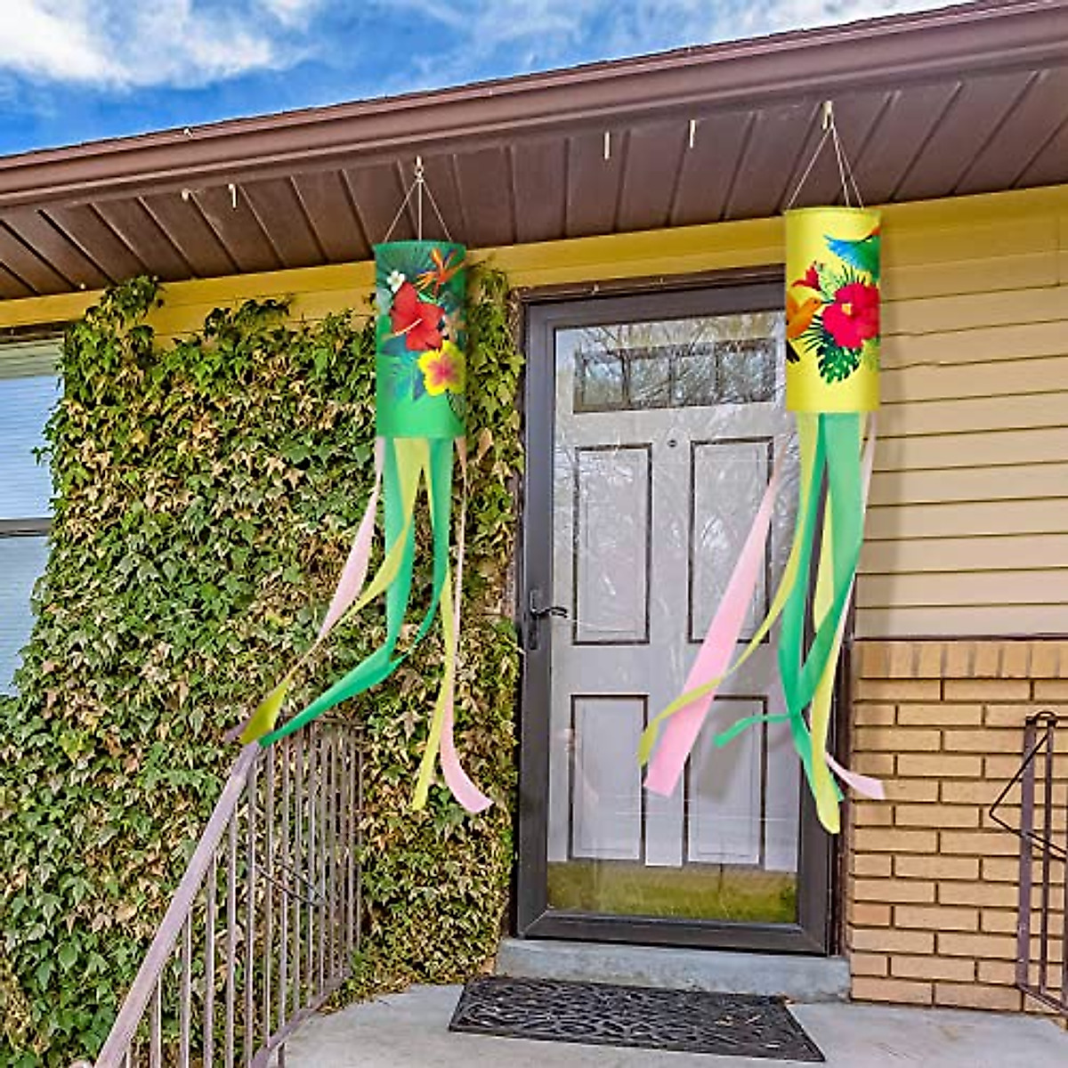 Tatuo 4 Pieces 40 Inch Hummingbird Windsock Outdoor Spring Summer Garden Yard Flag with LED Light Glowing Hummingbird Hanging Flag for Home Farmhouse Yard Garden Decoration