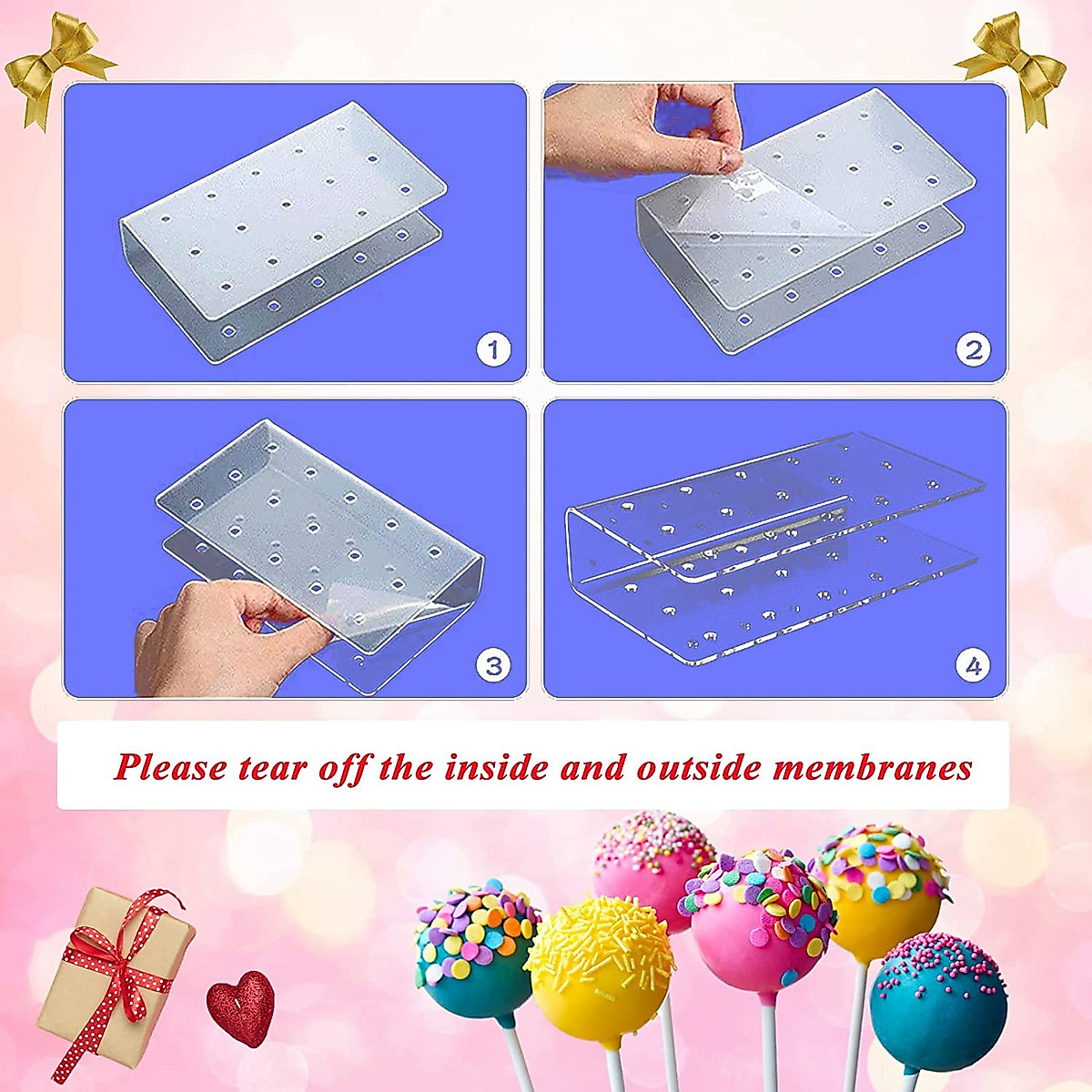 2 Packs Acrylic Lollipop Holder Acrylic Cake Pop Stand Display Cake Pop Holder 100PCS Lollipop Sticks 100PCS Clear Treats Bags and 100PCS Gold Metallic Twist Ties for Candy Cake Pop Making Tools