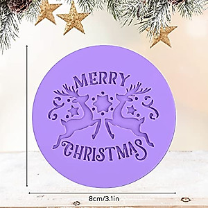 Crethinkaty 2 Pieces Christmas Fondant Embosser Merry Christmas Shape 3D Raised Design Cookie Stamp for Baking Cookies,Decorating Cake/Sugar Paste/Cupcake