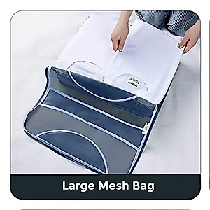 Packing cubes for essential travel - Set of 8 pcs of compression organizer for carry on suitcase, luggage mesh bags for accessories and clothing, laundry bag included (NAVY BLUE)
