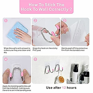 Adhesive Double Hook Wall Hooks, 12 Pack Heavy Duty Nailless Adhesive Hooks - Max 13lbs Capacity, Stainless Steel Non-Marking Bathroom Kitchen Reusable Water and Oil Resistant Seamless Hook Wall Hooks