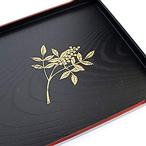 Tea Serving Tray, Japanese Style, Sakura Cherry Blossom and Nanten Sacred Bamboo, 10 x 6.3inches (Rectangle (Iris))