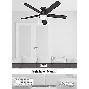 Hunter Fan Company 51467 Zeal Ceiling Fan, 52, Matte Silver