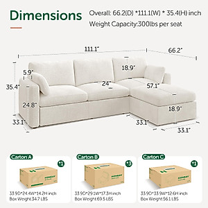 HONBAY Modular Sectional Couch with Storage Seats, L Shaped Sectional Sofa with Storage, Chenille Sectional Couches for Living Room, Beige