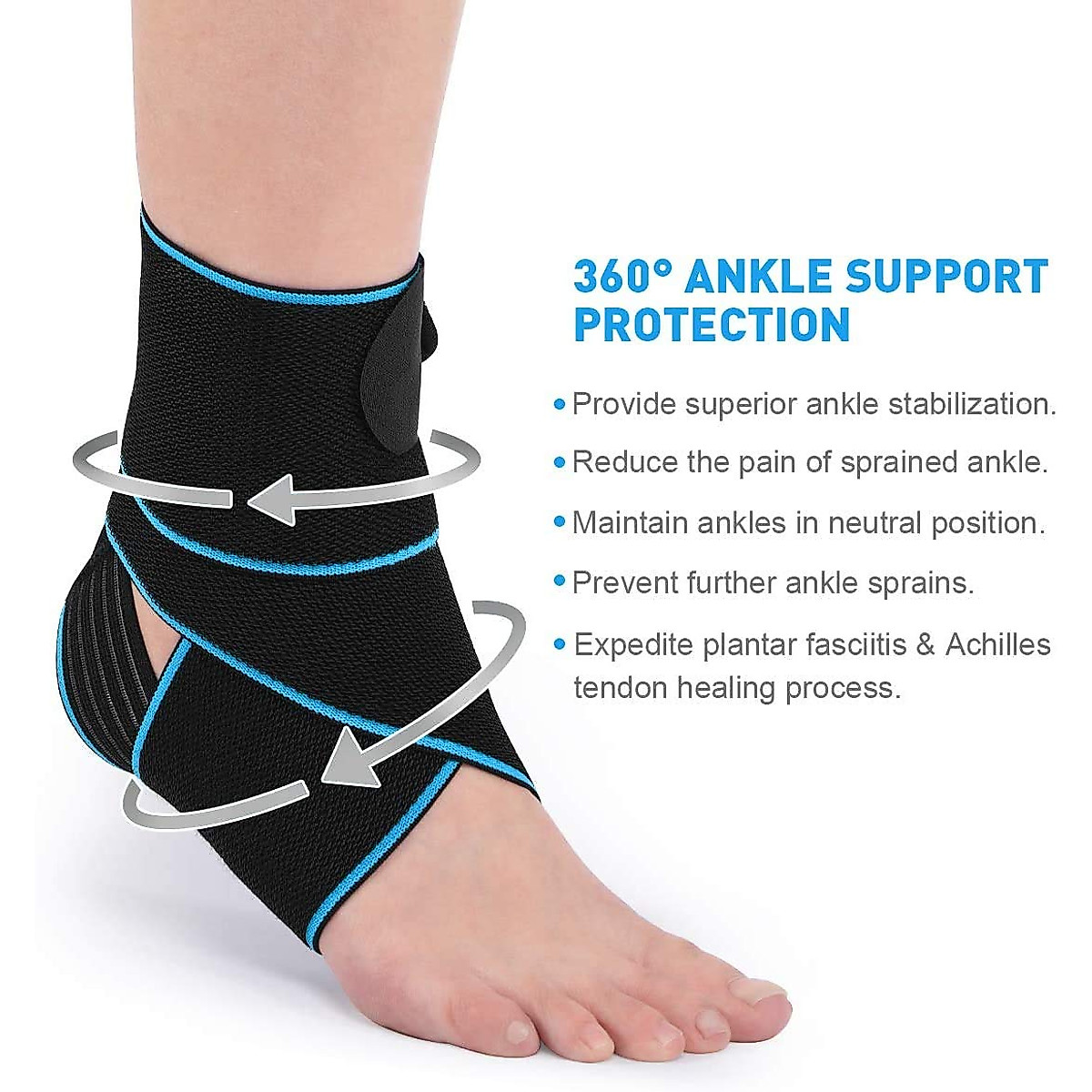 Ankle Support Brace - Breathable Adjustable Compression Ankle Sports Wrap. For Men & Women - Stabilize Ligaments - Eases Swelling and Sprained Ankle (Blue Single)
