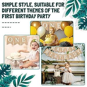 1st Birthday Party Decoration First Birthday Banner Rustic Happy Birthday Burlap Banner One High Chair Banner One Sign for First Birthday Baby Girl Boy Birthday Nursery Supplies, White Alphabet