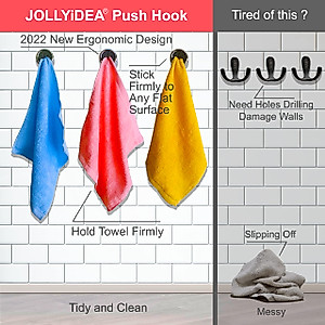 JOLLYiDEA Kitchen Dish Towel Rag Holder - Self Adhesive Push Hooks for Towel Stick On Hook No Drilling Grabber for Kitchen Sink Bathroom Wall Hand Washcloth Hanging Rack, 6 Pack Small Hangers 1 Gift