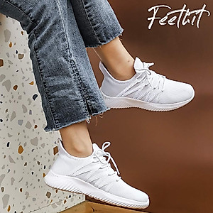 Feethit Womens Slip On Running Shoes Non Slip Walking Shoes Lightweight Gym Workout Shoes Breathable Fashion Sneakers All White Size 9
