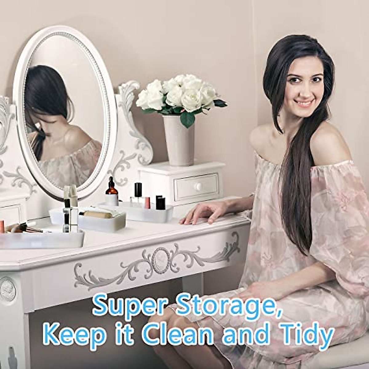 Macarrie 20 Pcs Plastic Drawer Organizer 10 x 3.3 x 1.8 Inch Storage Tray Plastic Silverware Organizer Utensil Holder Drawer for Makeup Kitchen Bathroom Desk Cabinet Organizing, White