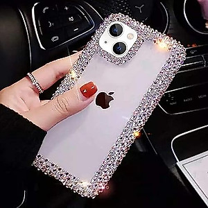 Bonitec Compatible with iPhone 14 Plus Case for Women Girls 3D Glitter Sparkle Bling Case Luxury Shiny Cute Crystal Charms Rhinestone Diamond Bumper Clear Protective Cases Cover Clear