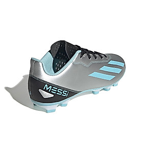 adidas X Crazyfast Messi.4 Firm Ground Sneaker, Silver Metallic/Bliss Blue/Core Black, 2 US Unisex Little Kid