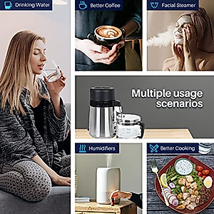 PUREPLUS Water Distiller, 304 Stainless Steel Distilling Water Purifier, with Glass Container, 750W Countertop Water Distiller for Home