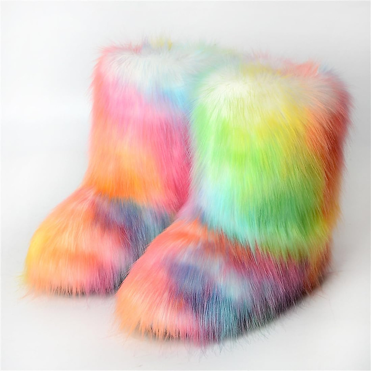 Women Winter Fluffy Faux Fox Fur Boots Plush Warm Snow Boots Luxury Footwear Girls' Furry Bottes Fashion Shoe (11, Color 1)