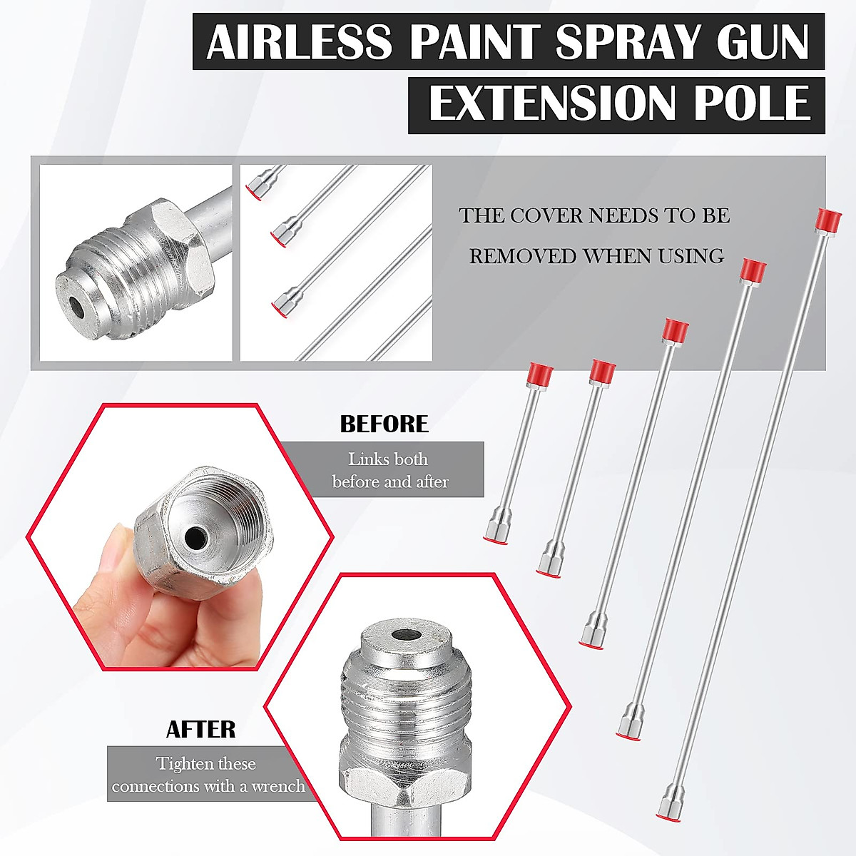 5 Pieces Airless Paint Sprayer Tip Extension Pole Extension Rod for Airless Painting Spray Gun with Red Guard (40,29.95,20,12,7.8 Inches)