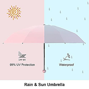 TIME LOVER Compact Travel Sun & Rain Umbrella Windproof Portable Mini Folding Umbrella for Girls Women (Pink)