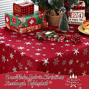 Mixweer Winter Tablecloth Rectangle Snowflake Printed Table Cover Winter Decorations Washable Table Cloth for Dinner Xmas Decor(60 x 84 Inch,Red)