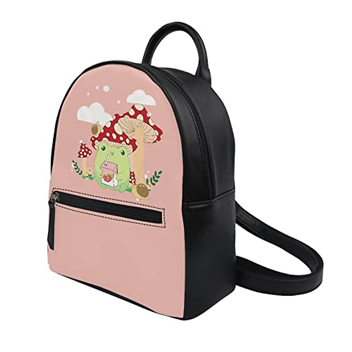 Showudesigns Mushroom Frog Mini Backpack Girls Women Small Backpack Purse Fashion Travel Bag Casual Daypacks for Shopping Outside Pink Snail Strawberry