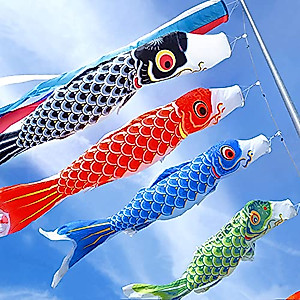 Anley 26 Inch Japan Koi Fish Flag Carp Windsock Streamer - Japanese Koinobori Traditional Hanging Flag & Banner for Children's Day - Outdoor Decorations Garden Backyard Décor Breeze Flying Fish