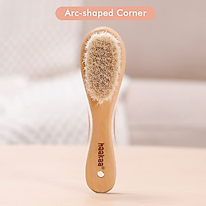 haakaa Baby Hair Brush and Comb Set - Baby Brush with Soft Wool Bristles for Cradle Cap - Wooden Comb Scalp Grooming Massager for Infant,Newborn & Toddler,Baby Showe Gift, 2PK